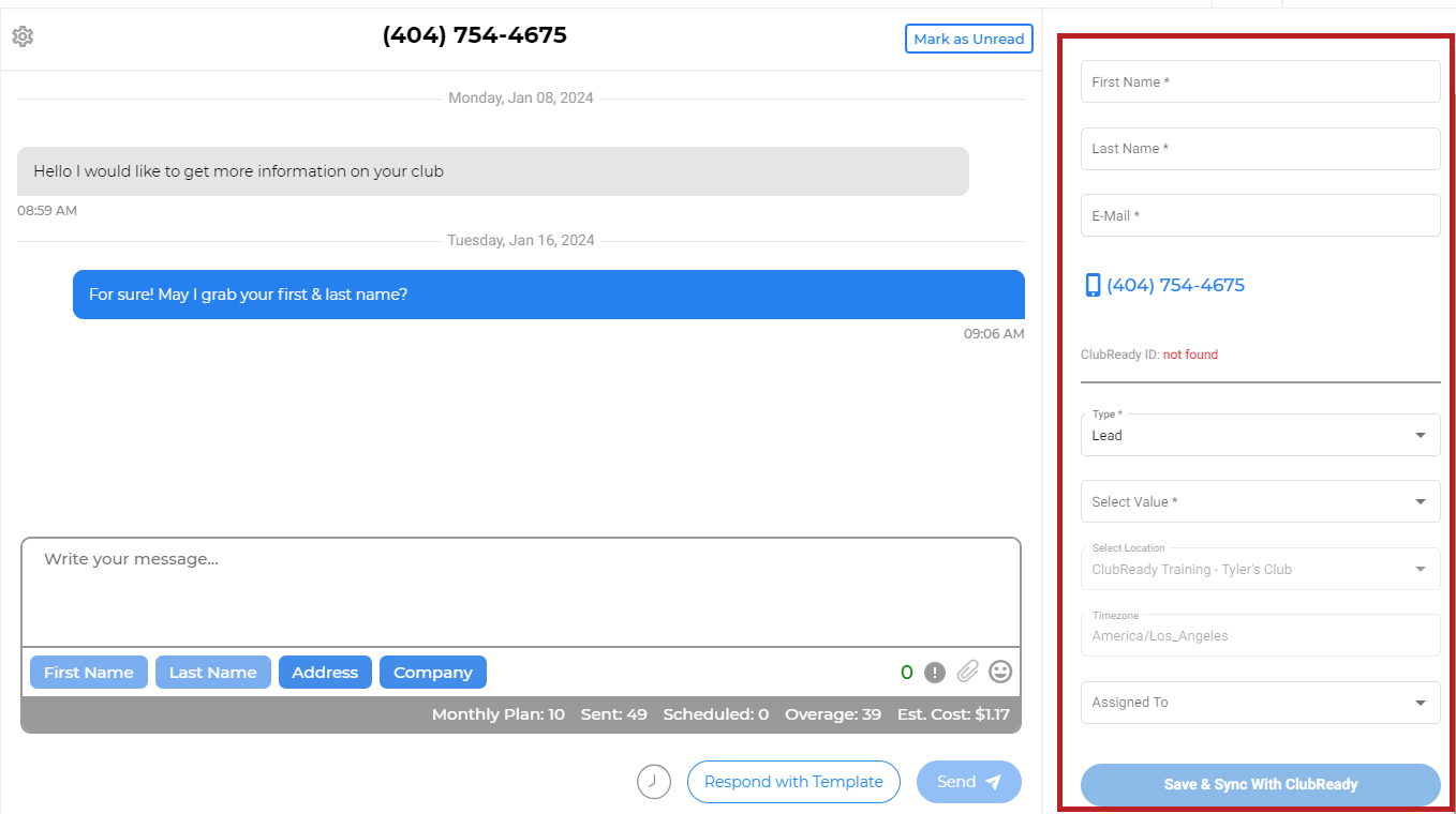 Unknown Number (Adding a New User) – ClubReady Connect Unknown Number (Adding a New User) – ClubReady Connect